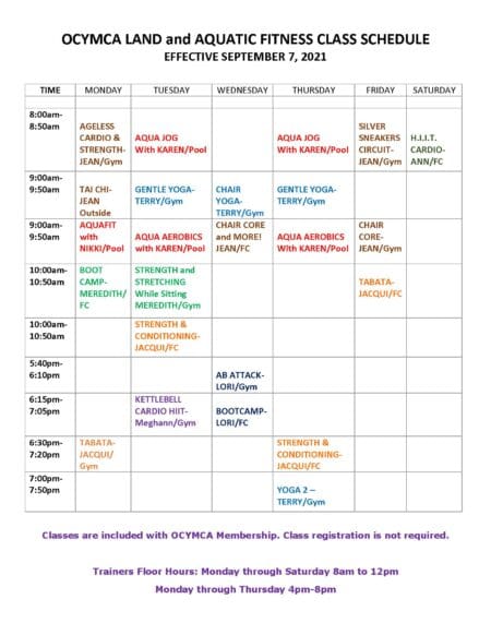 Schedules | Ocean County YMCA