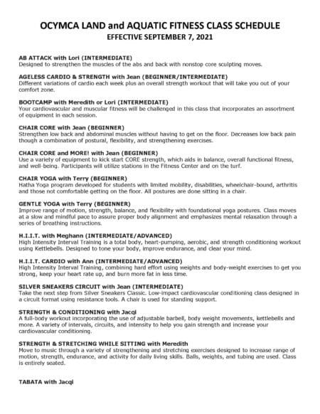 Schedules | Ocean County YMCA