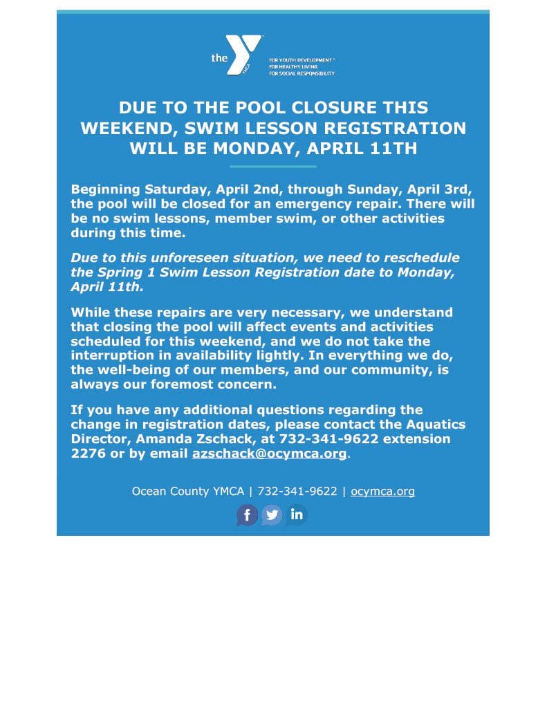 Pool And Locker Room Closure, Saturday, April 2nd Through Sunday, April ...
