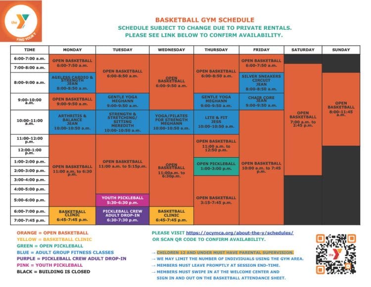 Schedules | Ocean County YMCA