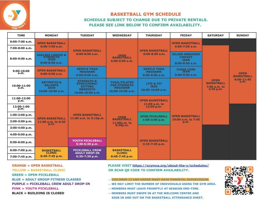 Schedules | Ocean County YMCA