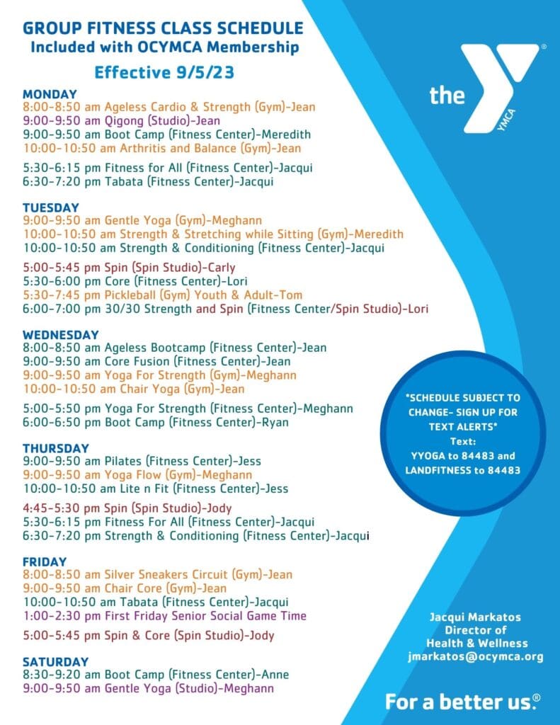 Schedules | Ocean County YMCA