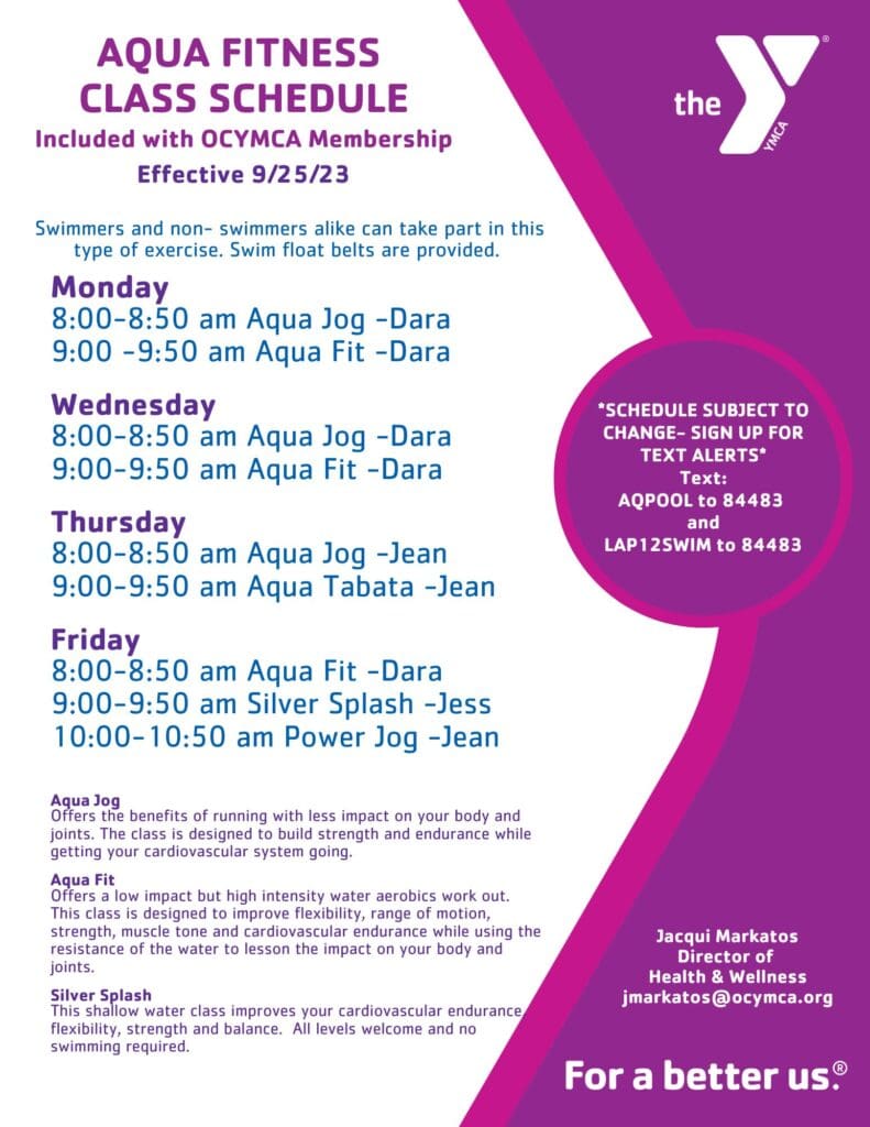 Schedules | Ocean County YMCA