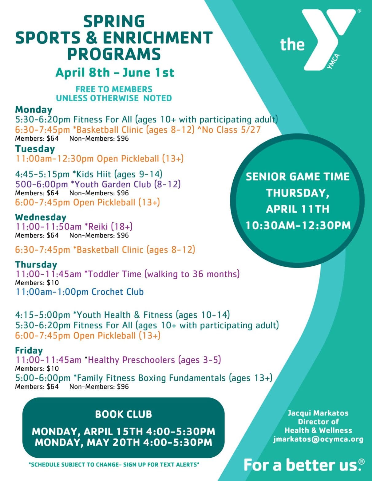 Schedules | Ocean County YMCA