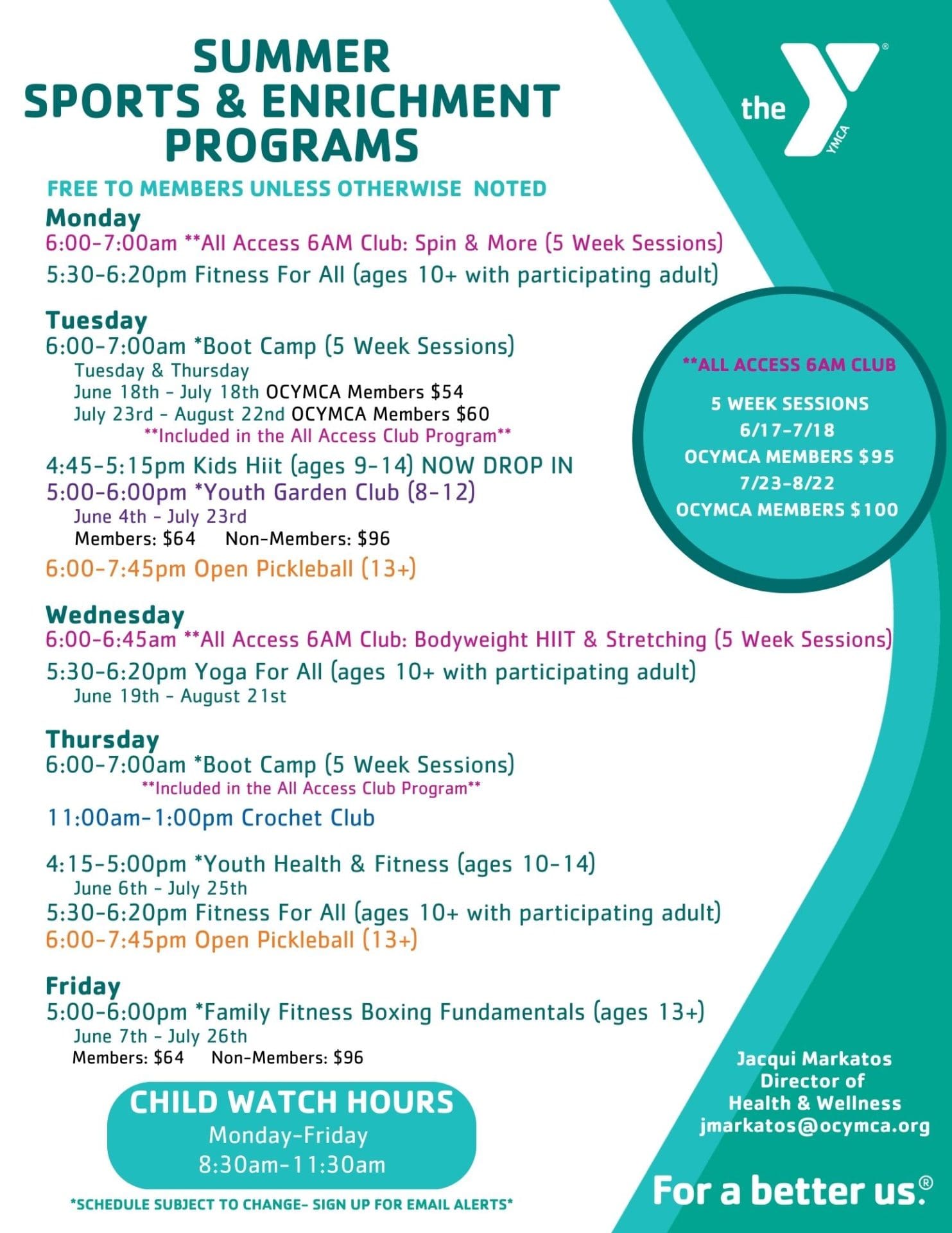 Schedules | Ocean County YMCA