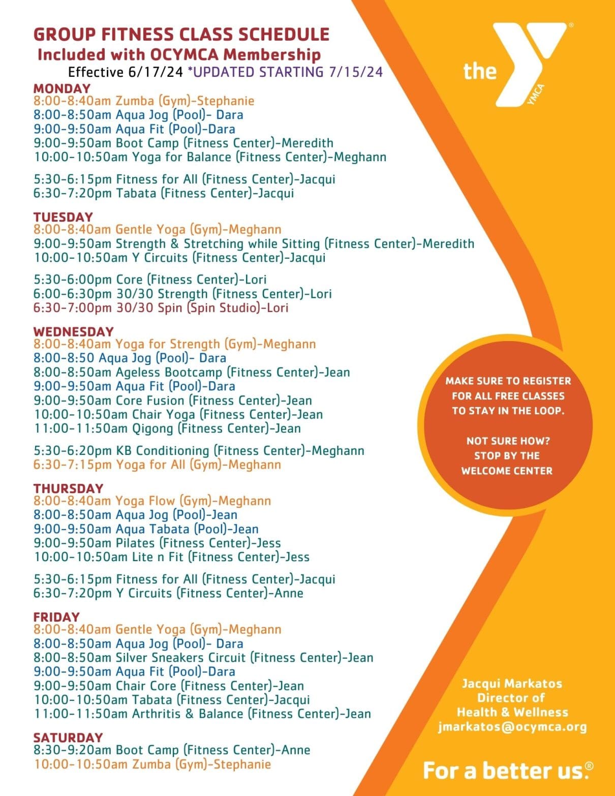 Schedules | Ocean County YMCA