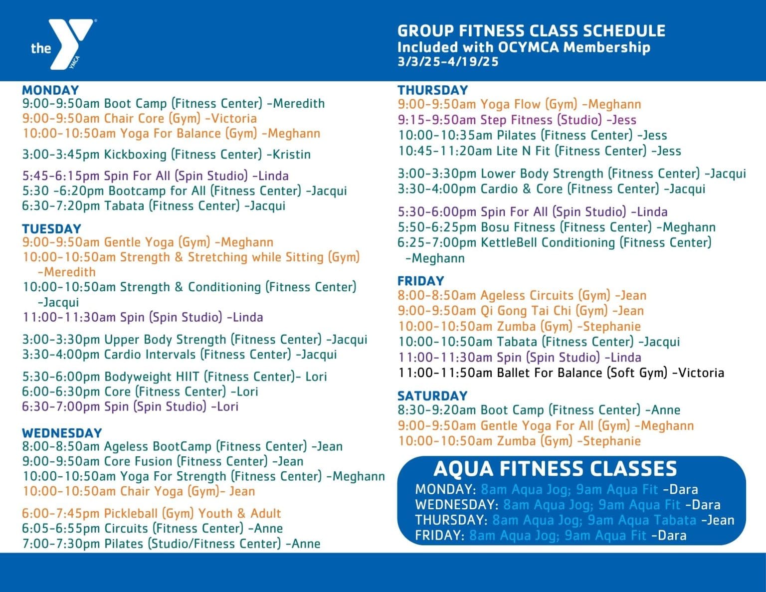 Schedules | Ocean County YMCA